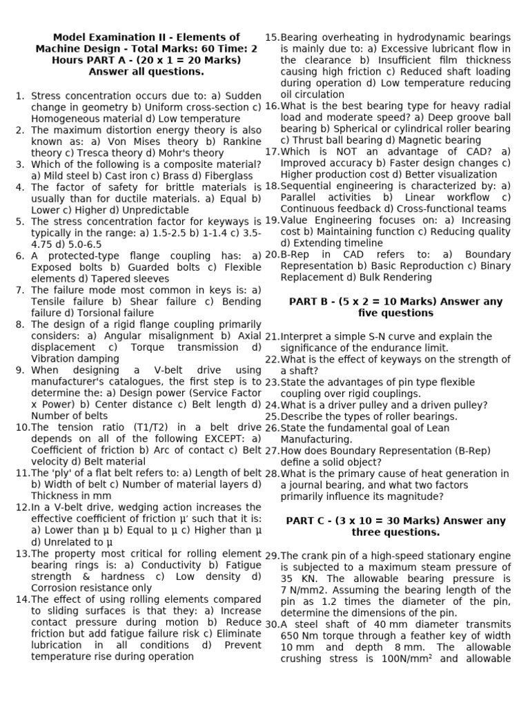 Machine Design Exam Questions and Answers | PDF | Belt (Mechanical ...