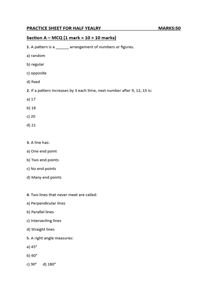 Practice Sheet For Half Yealry Marks 22 | PDF