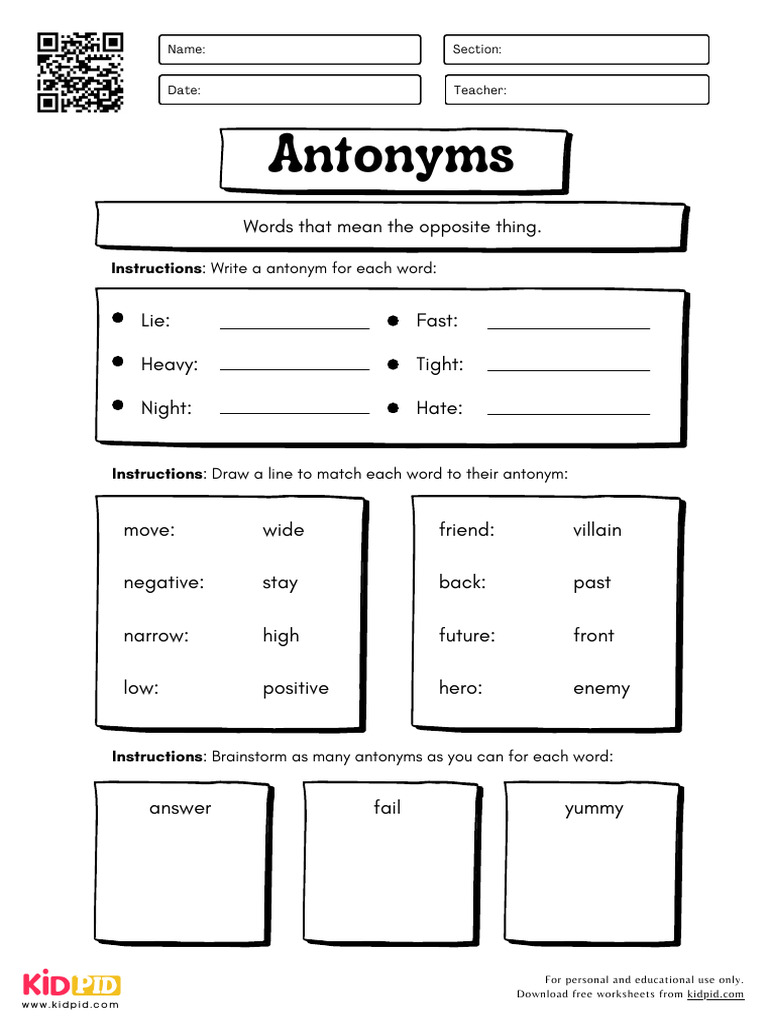 Antonyms Worksheet For Grade 2 | PDF | Lexical Semantics | Vocabulary