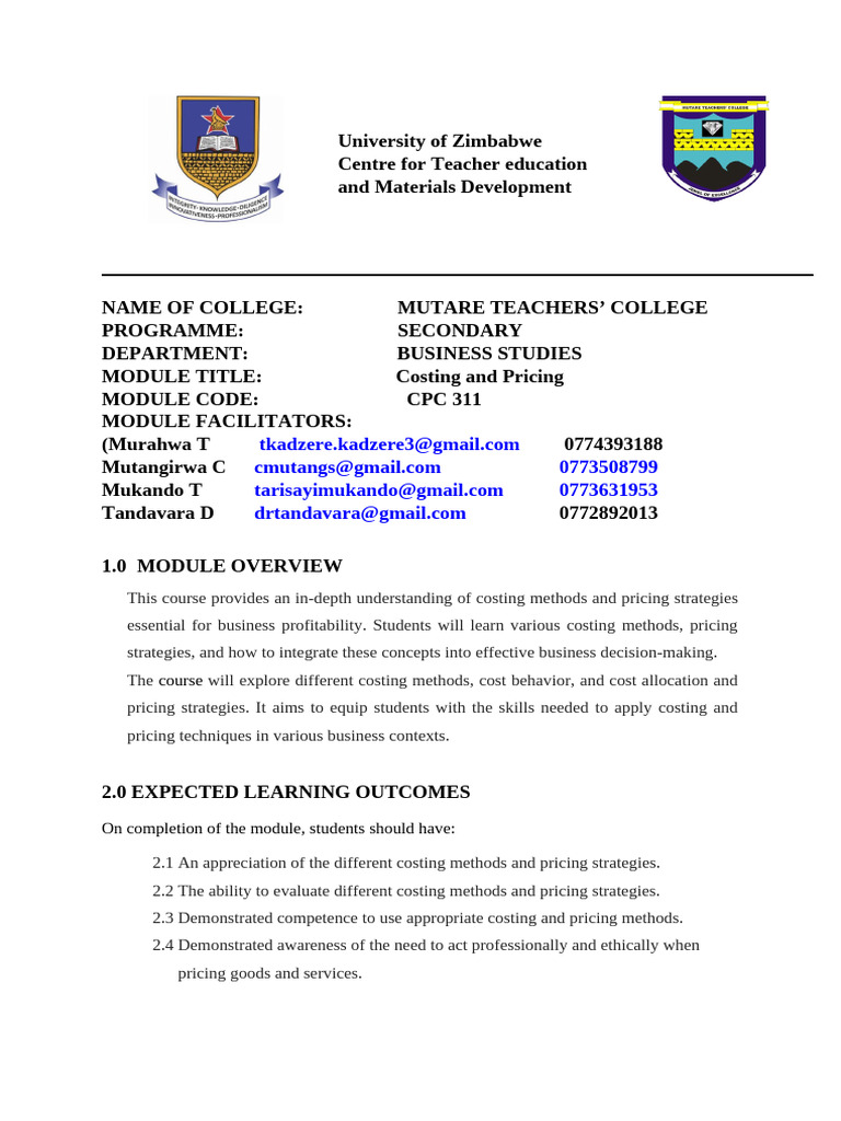 Costing and Pricing Strategies Module | PDF | Pricing | Cognition