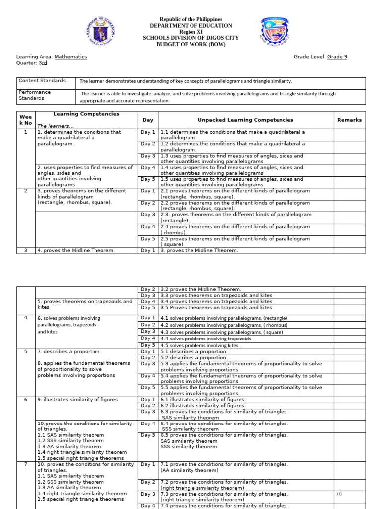 Q3-BOW-Math-9-SY-2025-2026 | PDF | Rectangle | Euclidean Plane Geometry