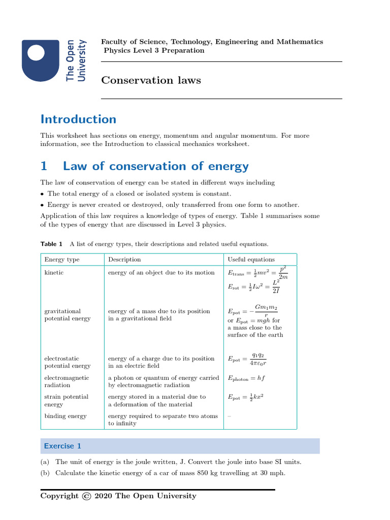 Conservation Laws in Physics Worksheets | PDF | Rotation Around A Fixed ...