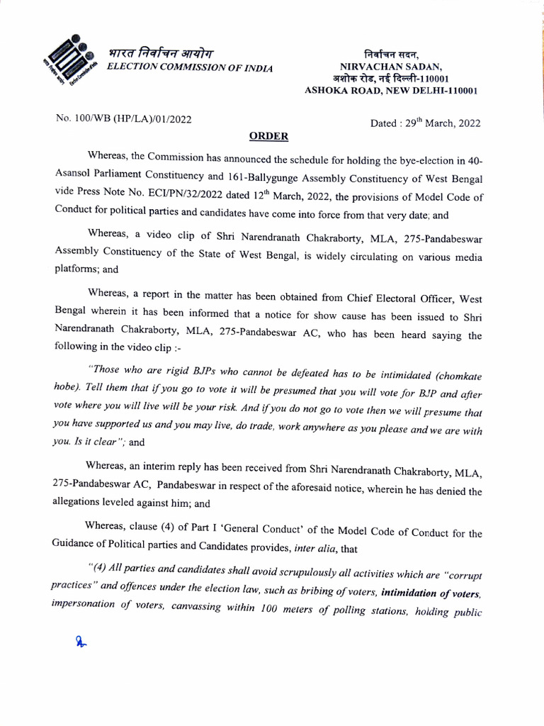 Censure of MLA for Election Violations | PDF | Elections | Democracy