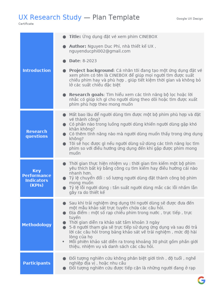 UX Research Study Plan Template | PDF