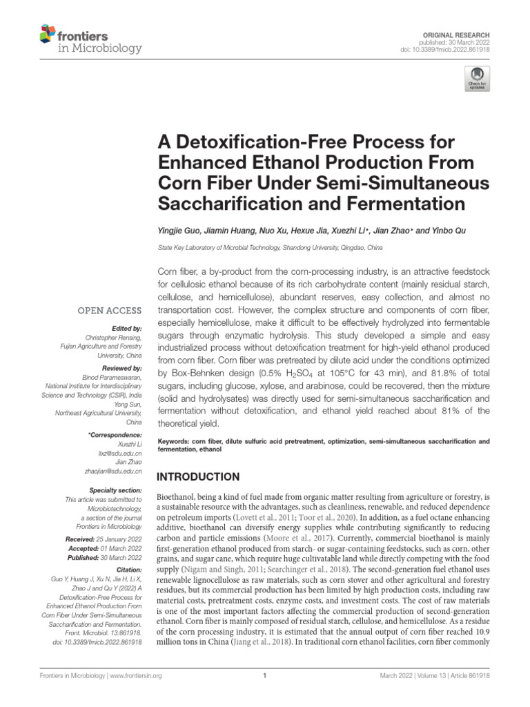 A Detoxification-Free Process for Enhanced Ethanol Production From Corn ...