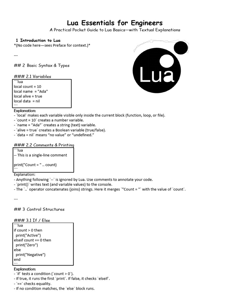 Lua for Engineers | PDF | Control Flow | Computer Programming