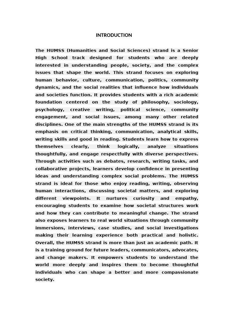 Understanding the HUMSS Strand | PDF
