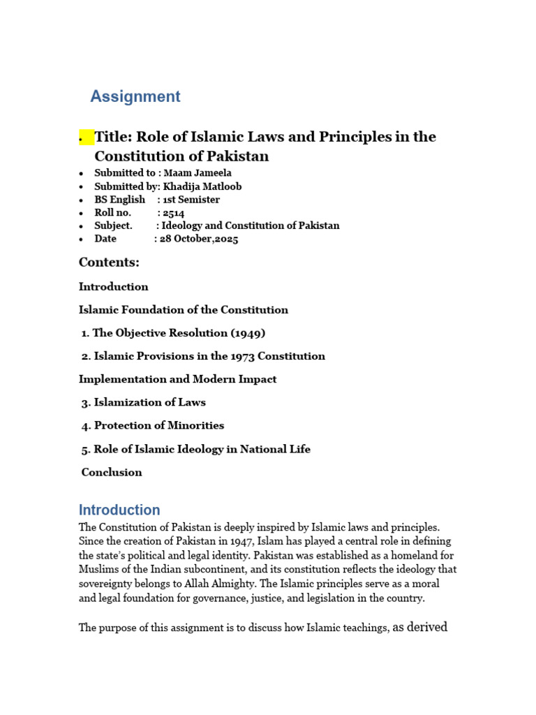 Islamic Principles in Pakistan's Constitution | PDF | Sharia | Government