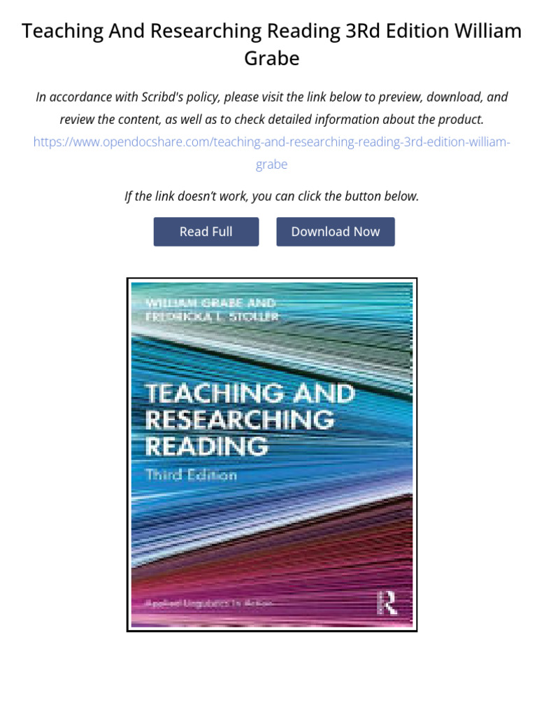 Teaching and Researching Reading 3rd Edition William Grabe | PDF ...