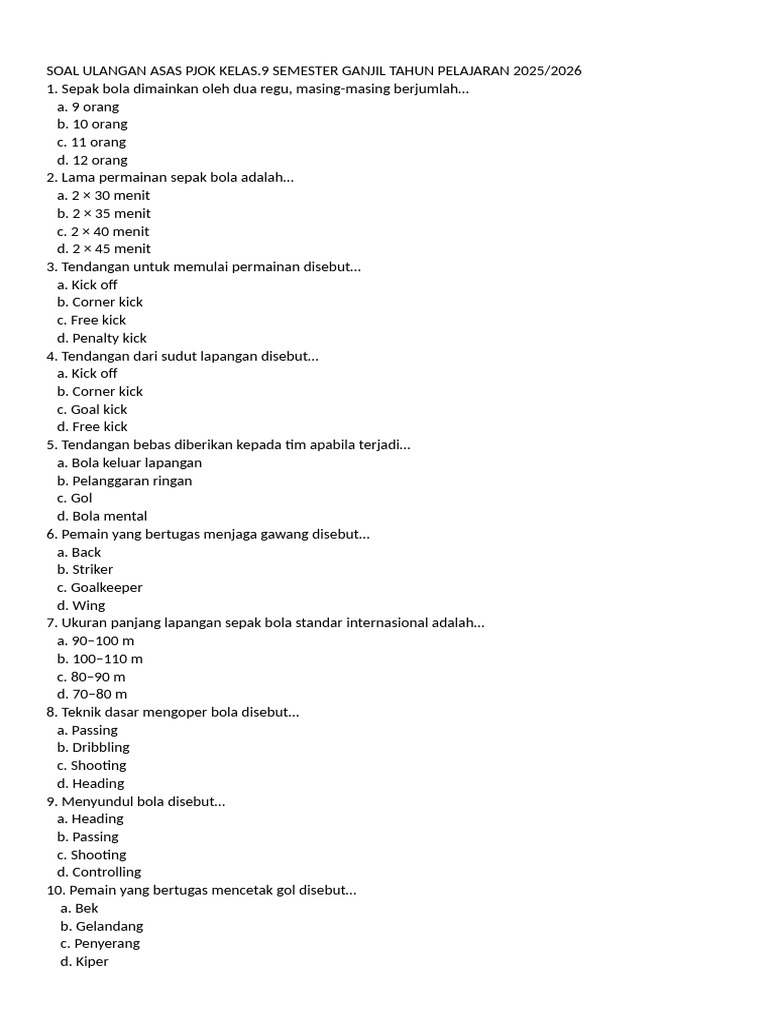 contoh soal PJOK kls.9 | PDF