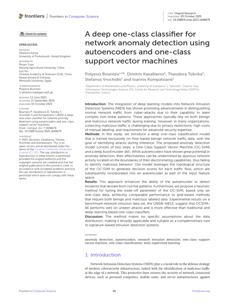 A Depp One Class Classifier for Network Anomaly Detection Using AE & OC ...