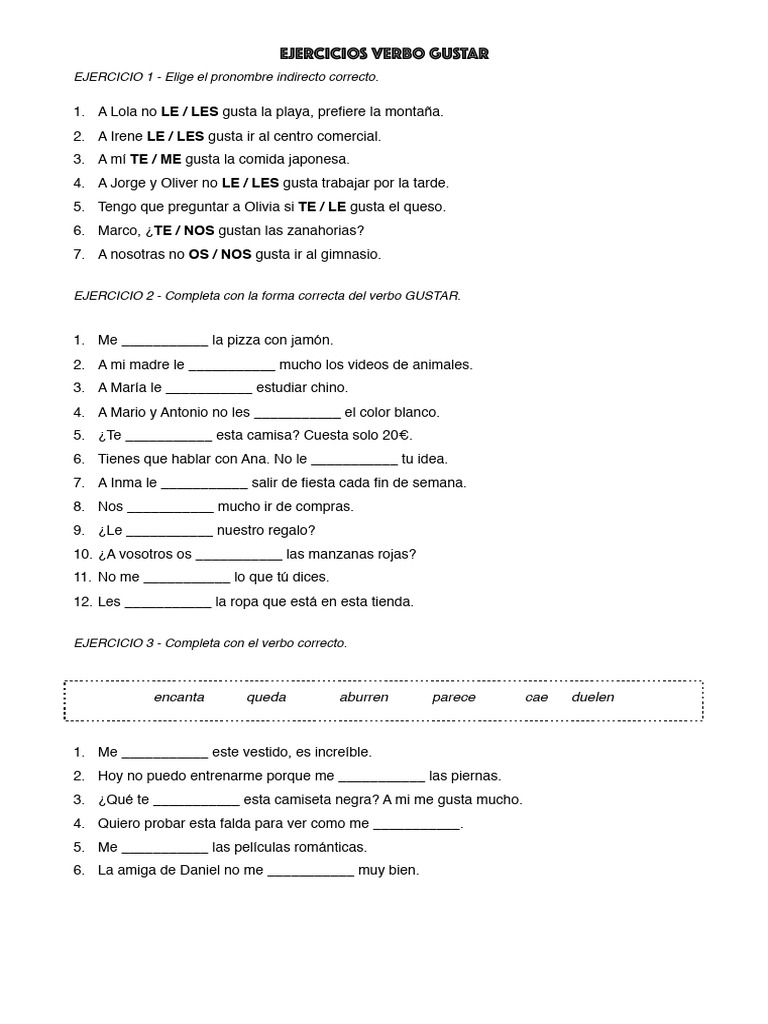 Gustar Ejercicios Varios | PDF