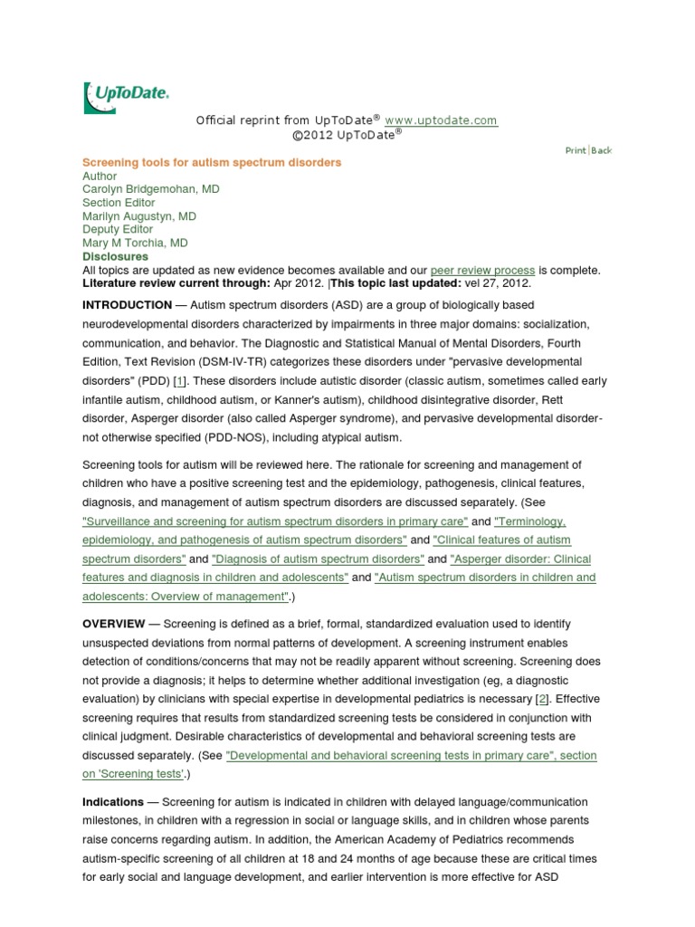 Screening Tools For Autism | PDF | Autism Spectrum | Autism