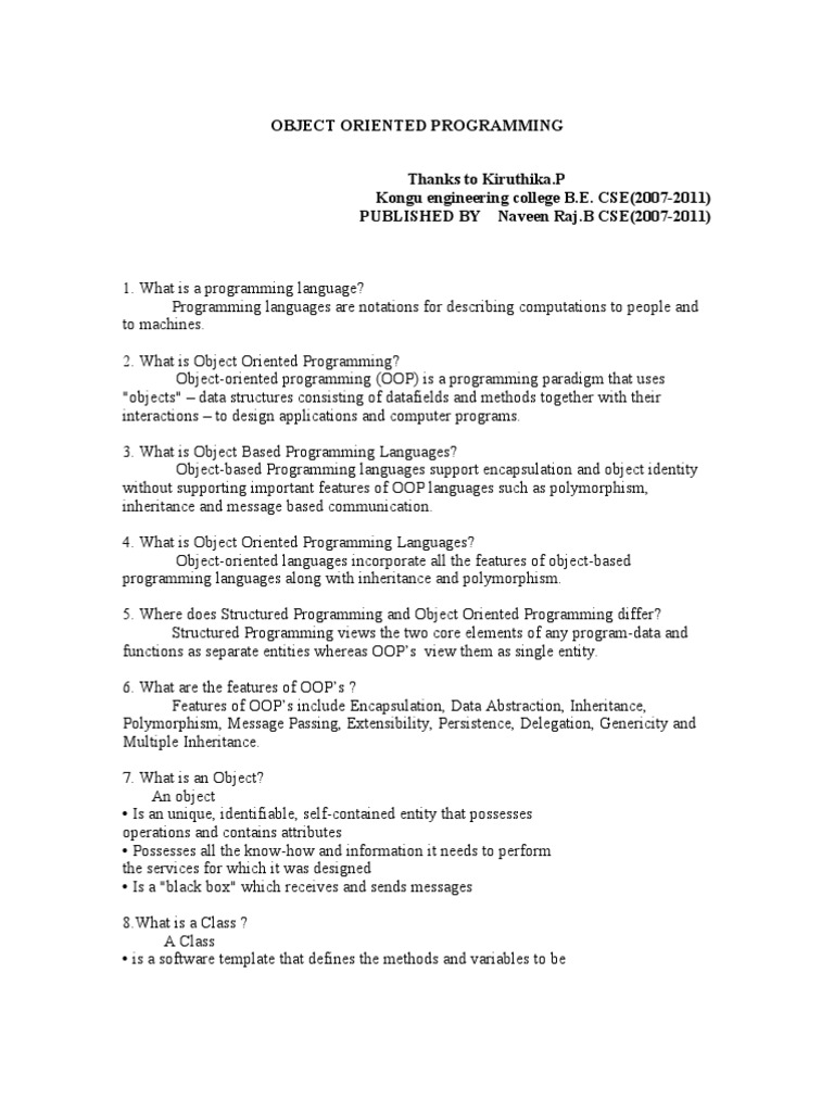Oops Pdf Method Computer Programming Class Computer Programming