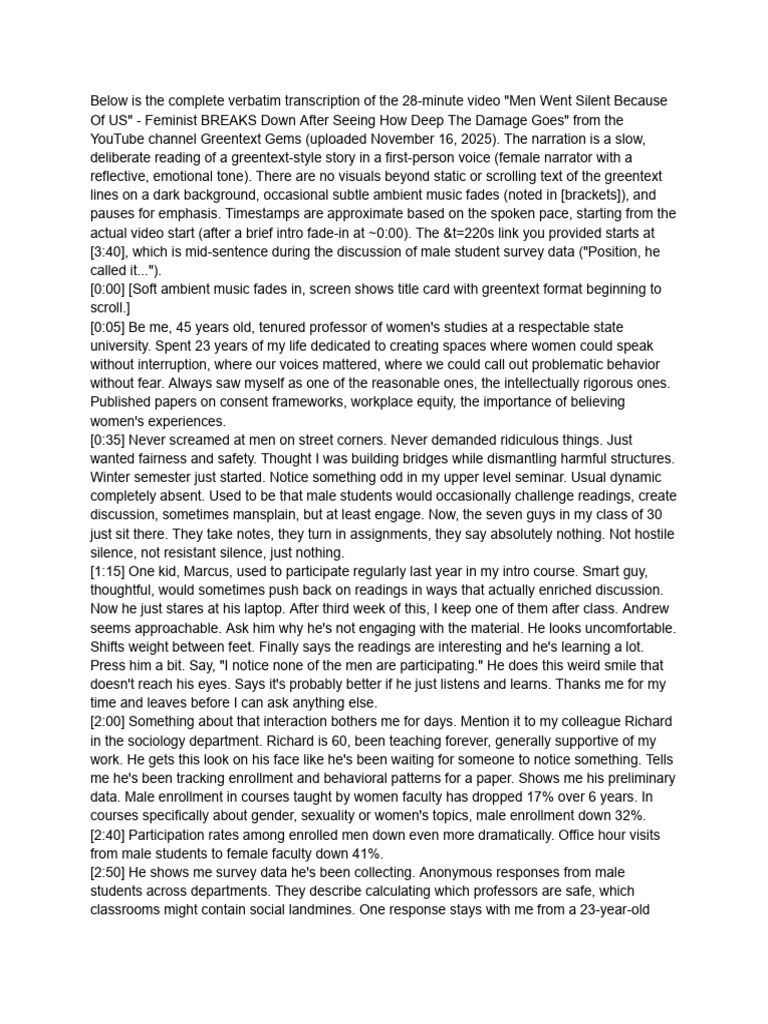 Men Went Silent Because of US - Full Transcript | PDF | Mentorship | Fear