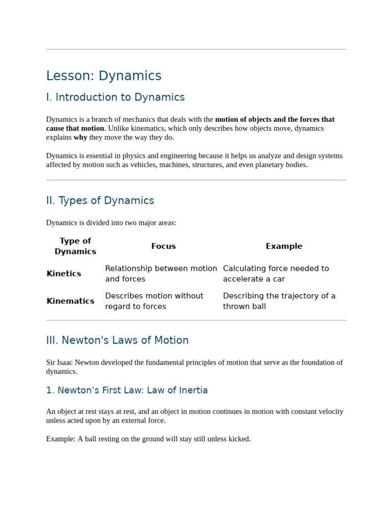 Dynamics | PDF | Force | Newton's Laws Of Motion