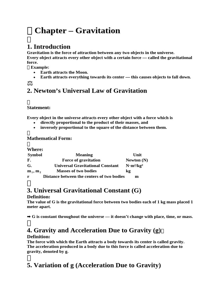 Chapter - Gravitation: Statement | PDF