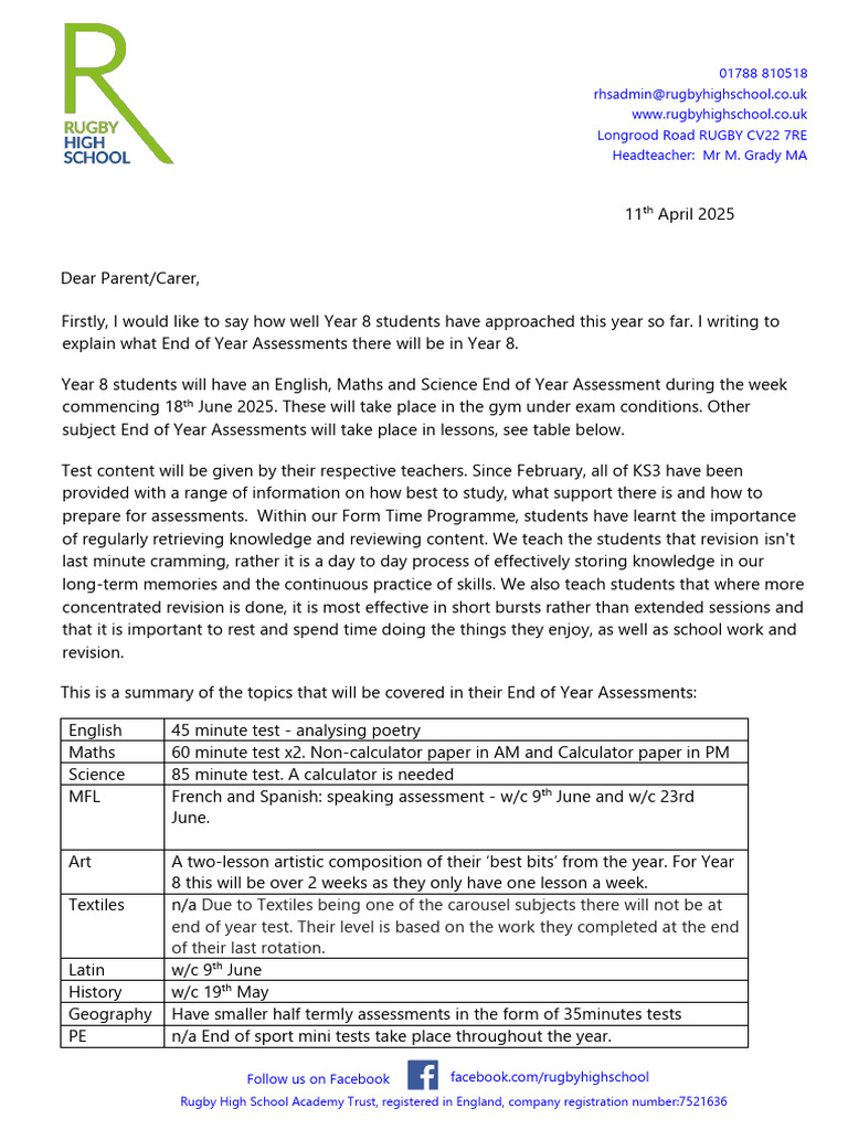 Year 8 End of Year Assessment Details | PDF | Learning