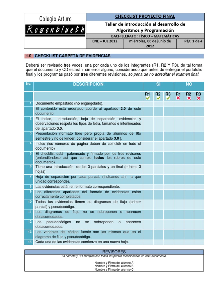 Checklist Carpeta y Proyecto Final | PDF | Algoritmos | Informática