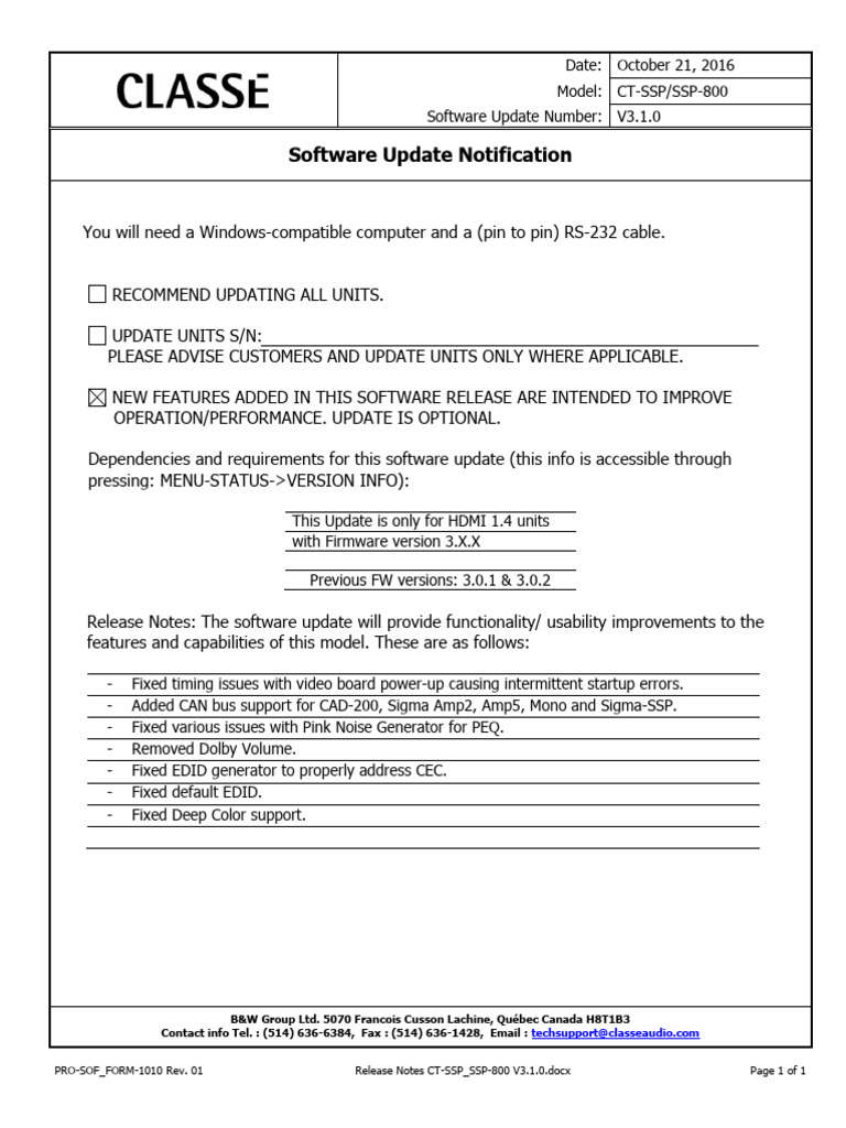 Release Notes Ct-ssp_ssp-800 v3.1.0 | PDF
