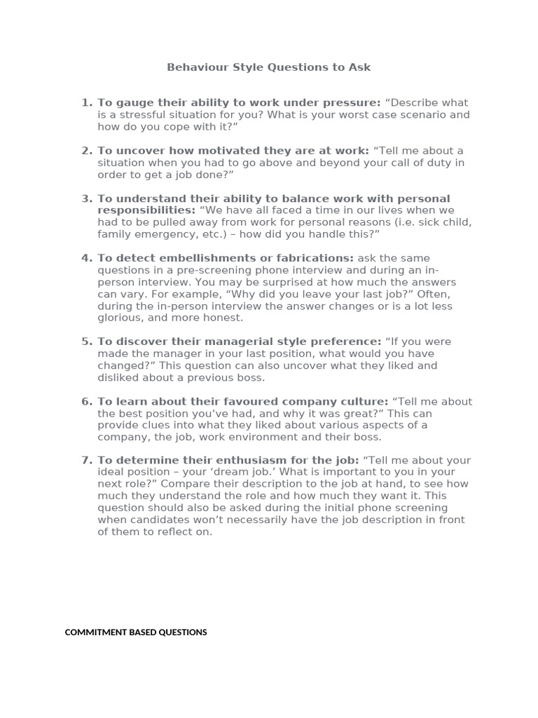 Behaviour Style Questions To Ask | PDF | Cognition | Social Psychology