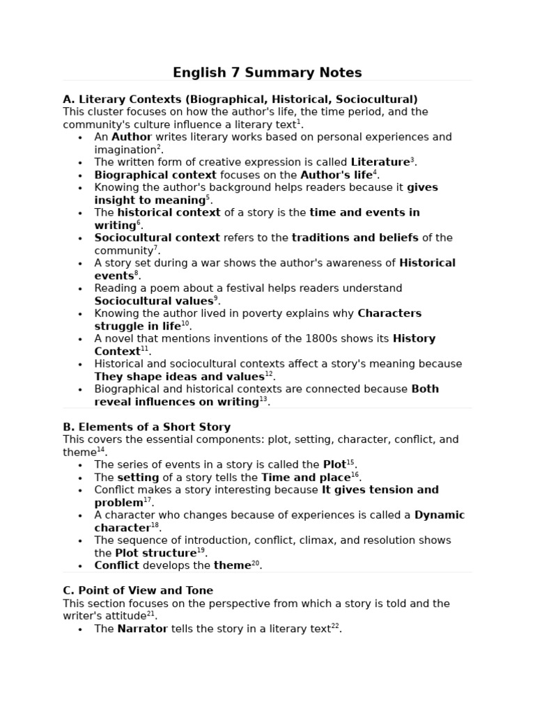 English 7 Summary Notes (1) | PDF | Human Communication