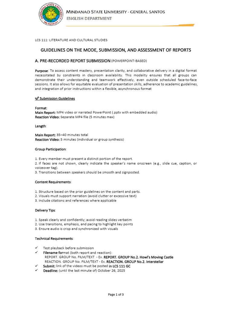 LCS 111 Report Submission Guidelines | PDF