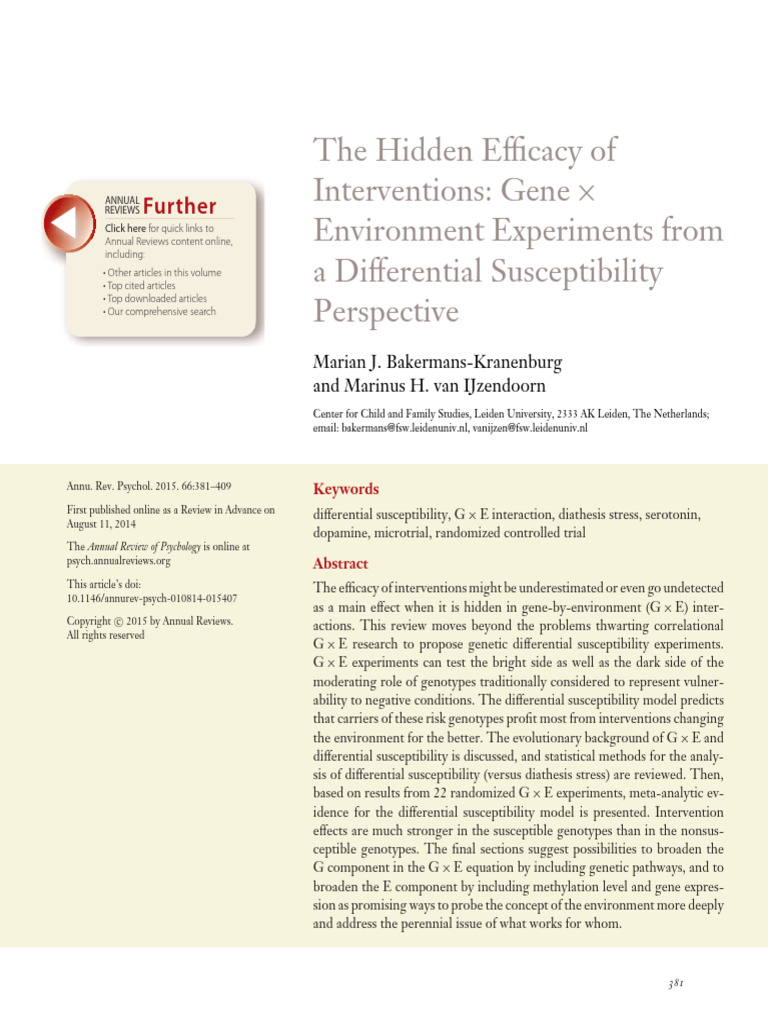 The Hidden Efficacy of Interventions: Gene Environment Experiments From ...