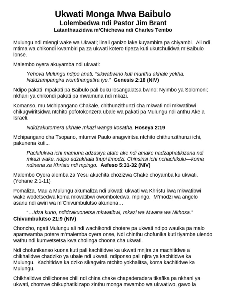 Chiyanjano cha Ukwati Mwa Baibulo | PDF | Religious Belief And Doctrine ...