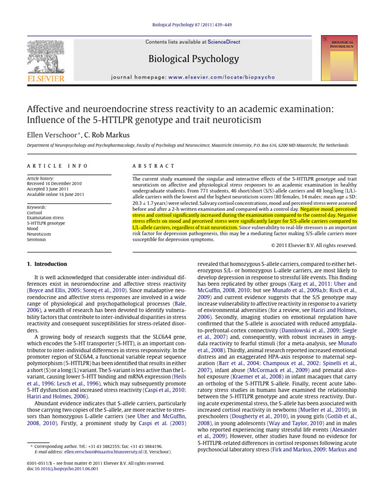 Affective and Neuroendocrine Stress Reactivity To An Academic ...