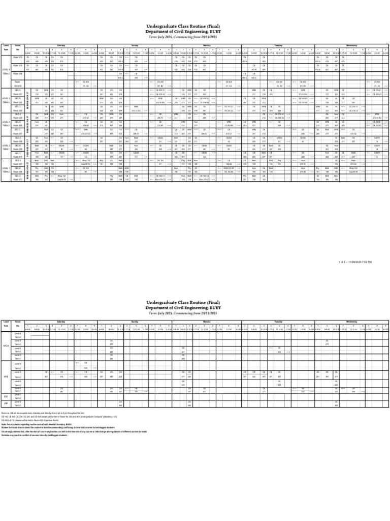 BUET Civil Engineering Class Schedule | PDF