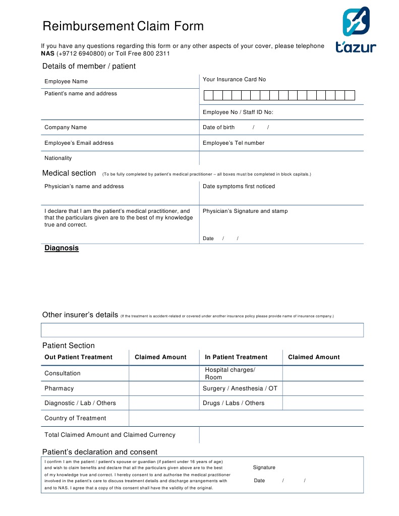 NAS Reimbursement Claim Form - Tazurised | PDF