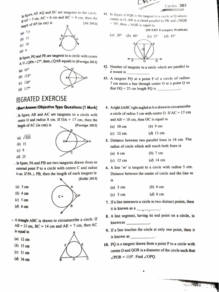 Tangents and Circles: Geometry Problems | PDF | Circle | Perpendicular
