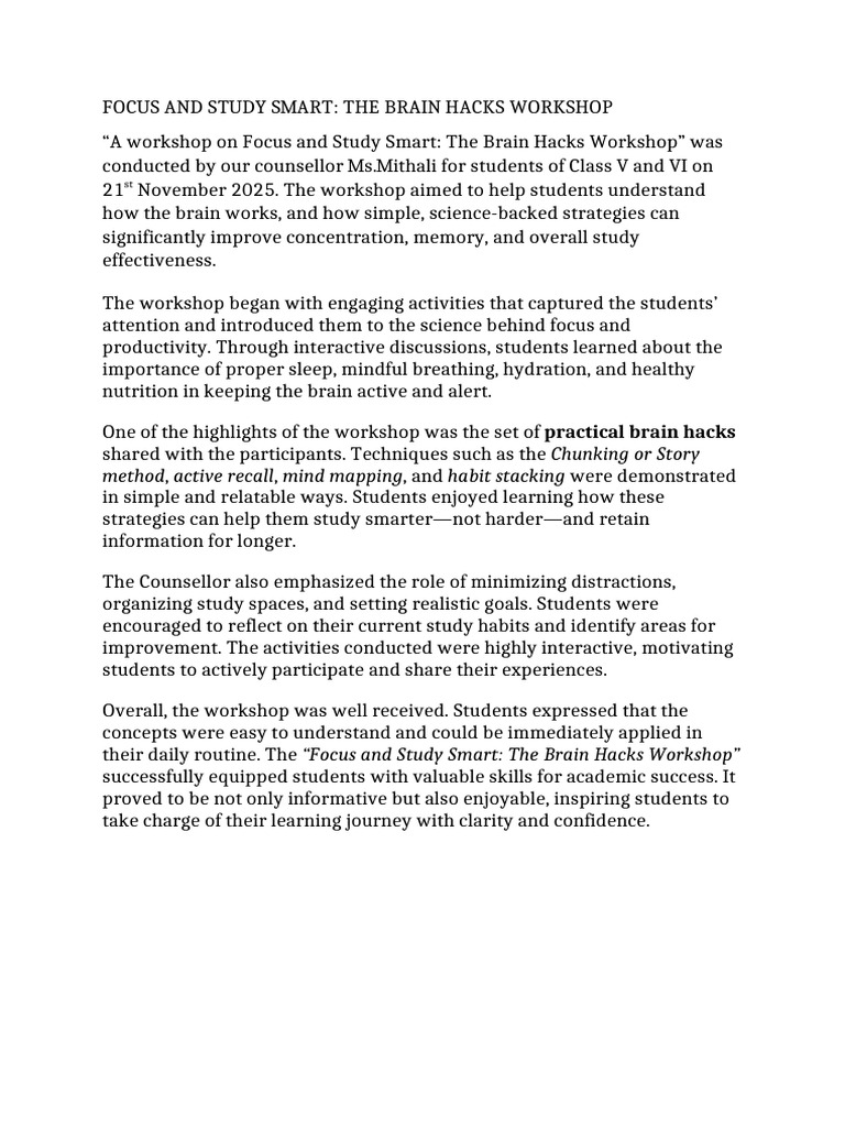 Report On Focus On Study | PDF