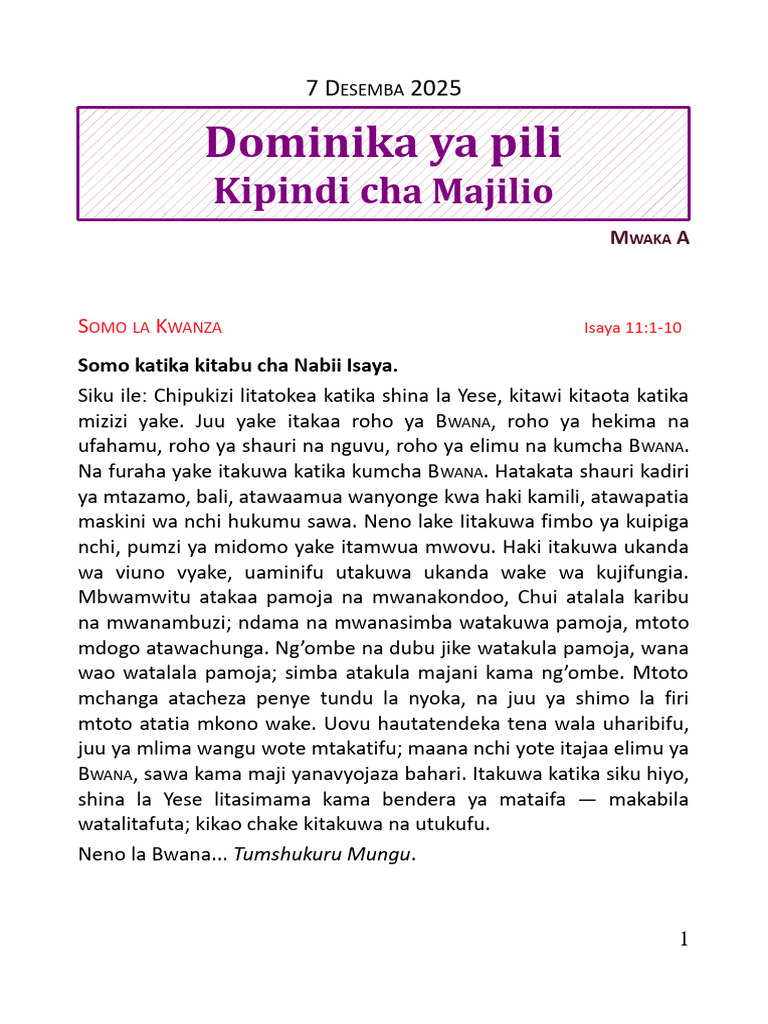 Dominika Ya Pili: Kipindi CH | PDF