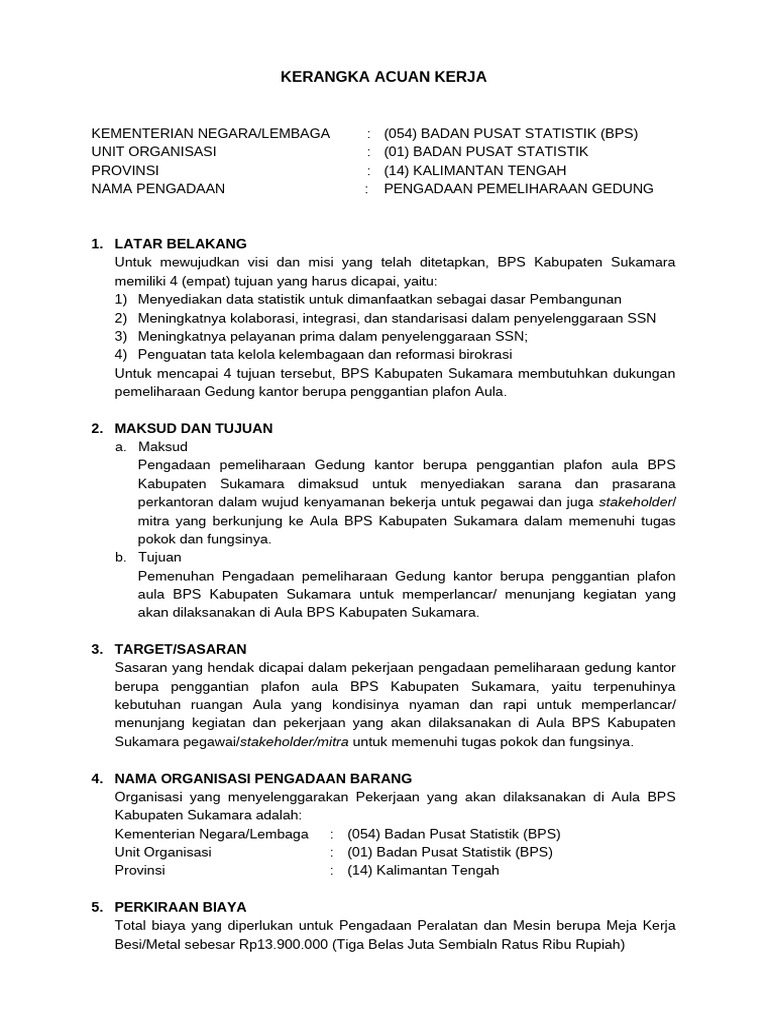 Pemeliharaan Gedung BPS Sukamara | PDF