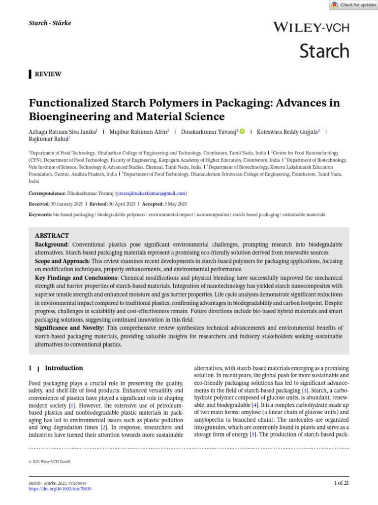 Advances in Starch-Based Packaging | PDF | Starch | Chemistry