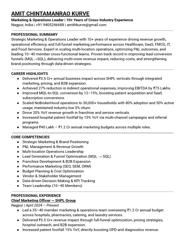 Amith Kurve - Resume (1) | PDF | Marketing | Marketing Strategy