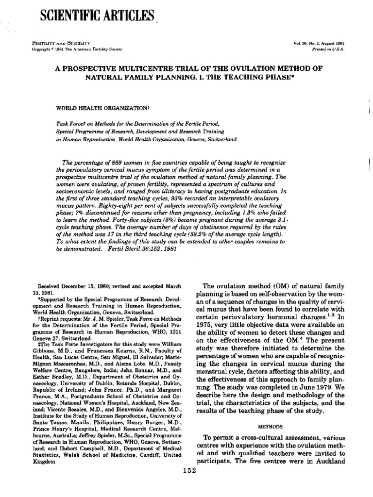 Ovulation Method Family Planning Study | PDF | Female Mammals | Mammal ...