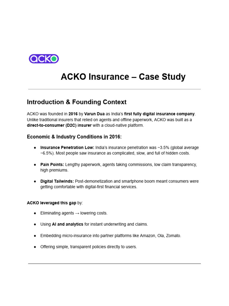 ACKO Insurance: Digital Disruption Case Study | PDF | Insurance ...