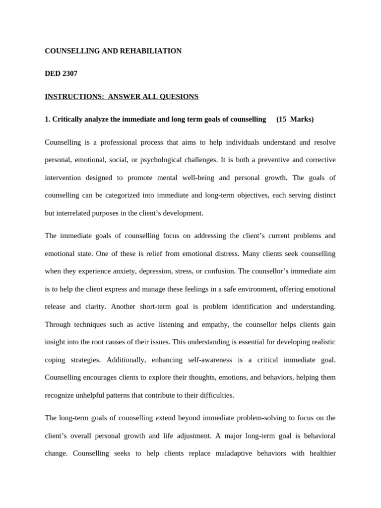 Ded Counselling and Rehabilitation Cat One | PDF | Psychotherapy ...