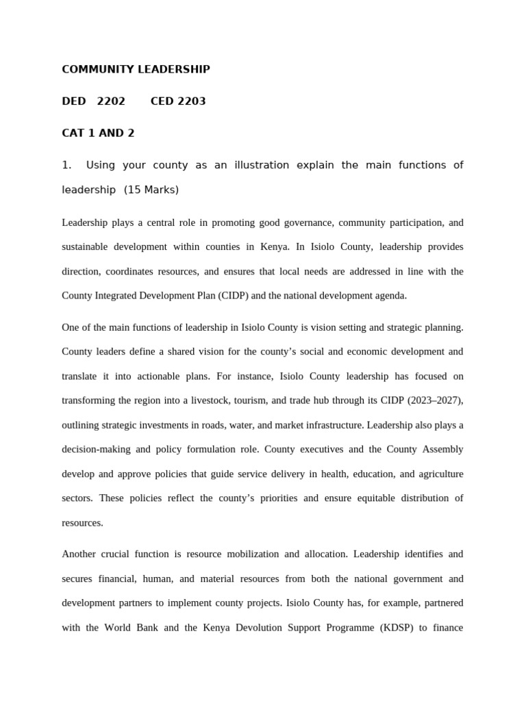 Community Leadership Cat 1 | PDF | Leadership | Governance