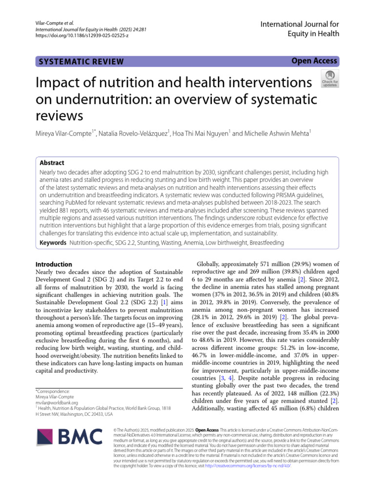 Impact of Nutrition and Health Interventions | PDF | Systematic Review ...