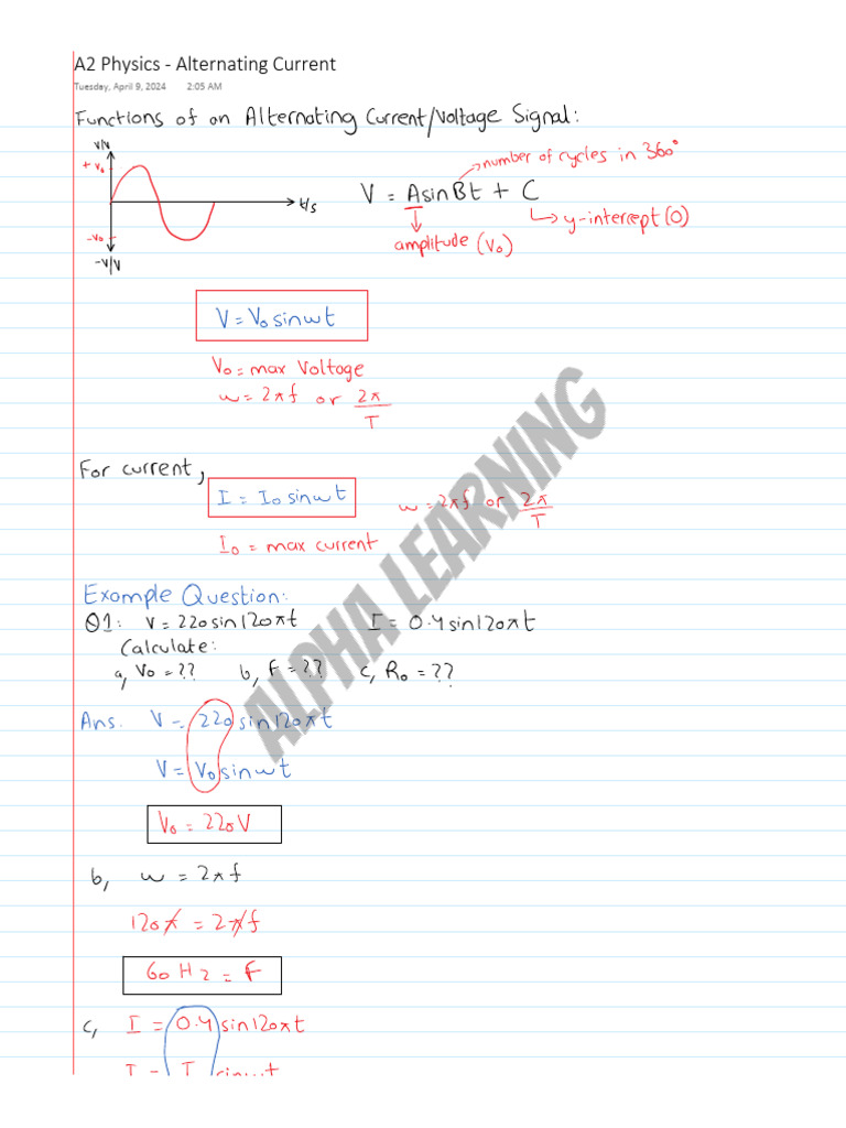 A2 Physics - Alternating Current - Watermark | PDF