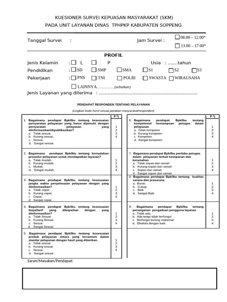 Contoh Kuisioner SKM | PDF