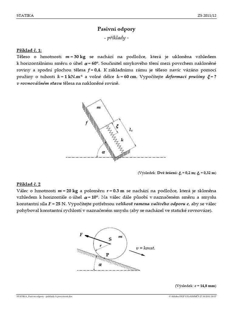 STATIKA_Pasivni+odpory+-+priklady+k+procviceni | PDF