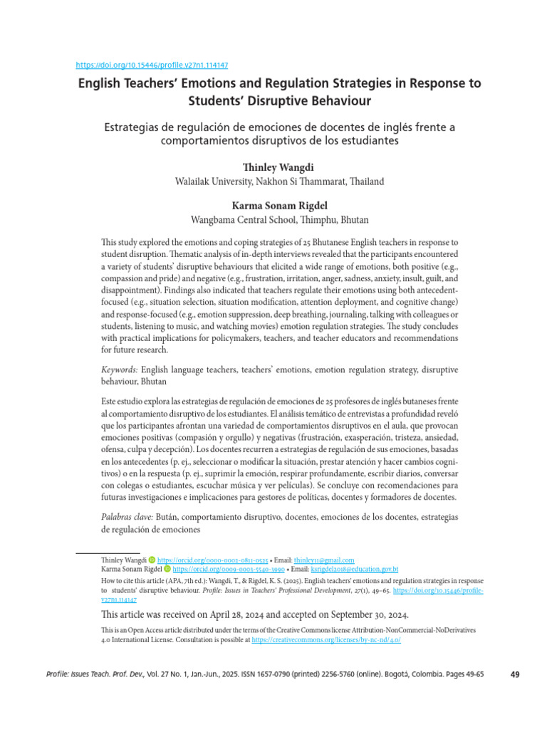 English Teachers' Emotions and Regulation Strategies in Response To ...
