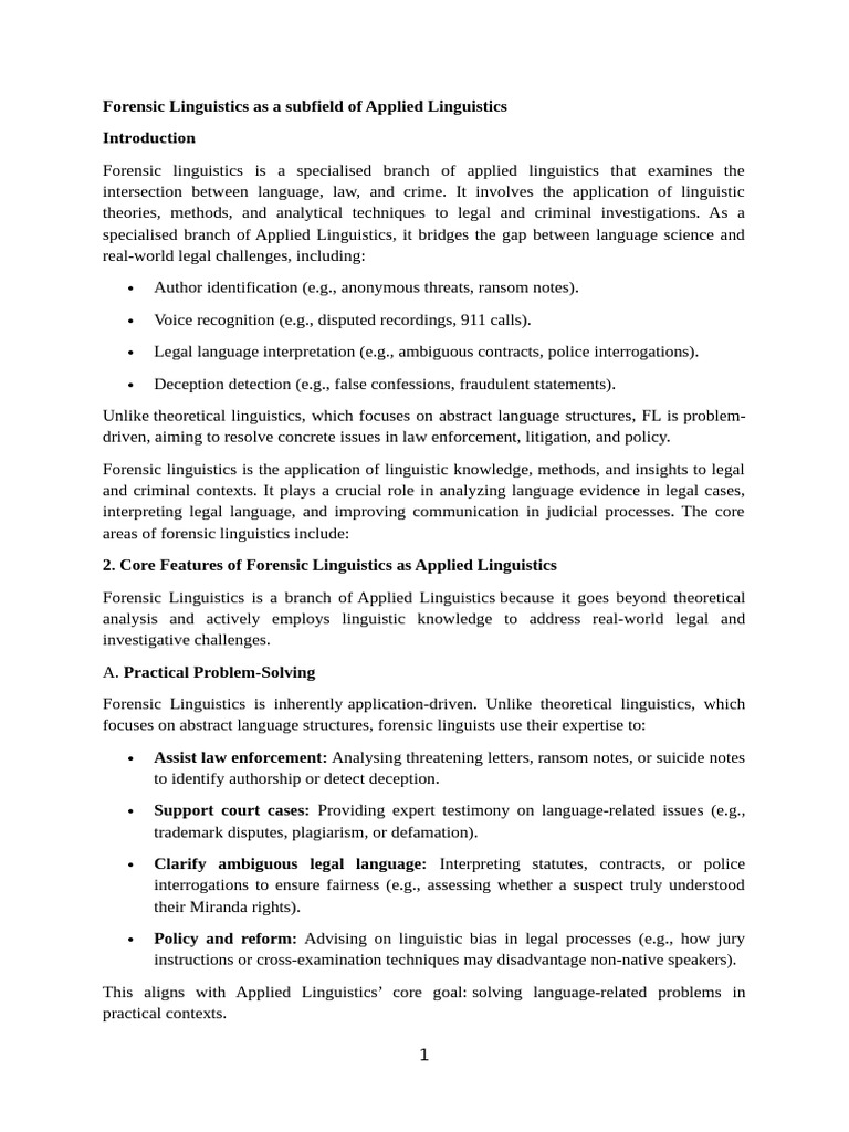 Forensic Linguistics as a Subfield of Applied Linguistics | PDF ...
