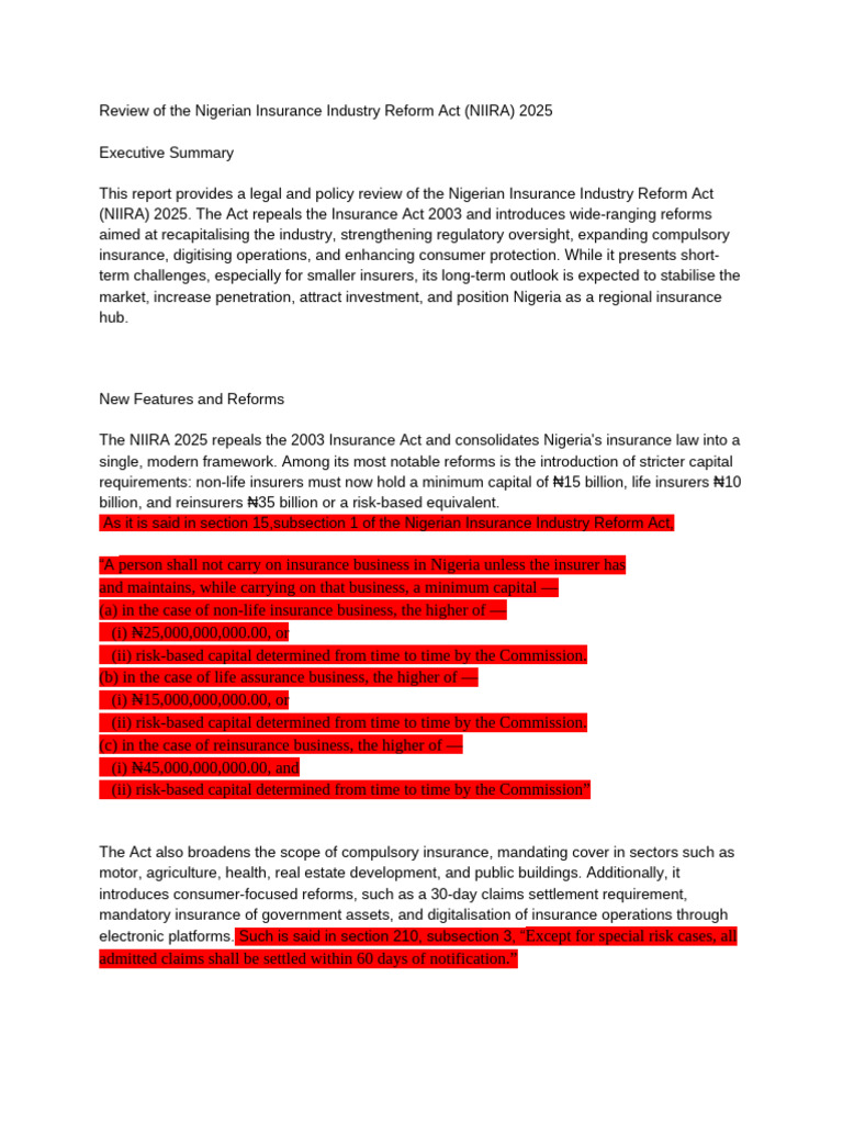 NIIRA 2025: Transforming Nigeria's Insurance Industry | PDF | Insurance ...