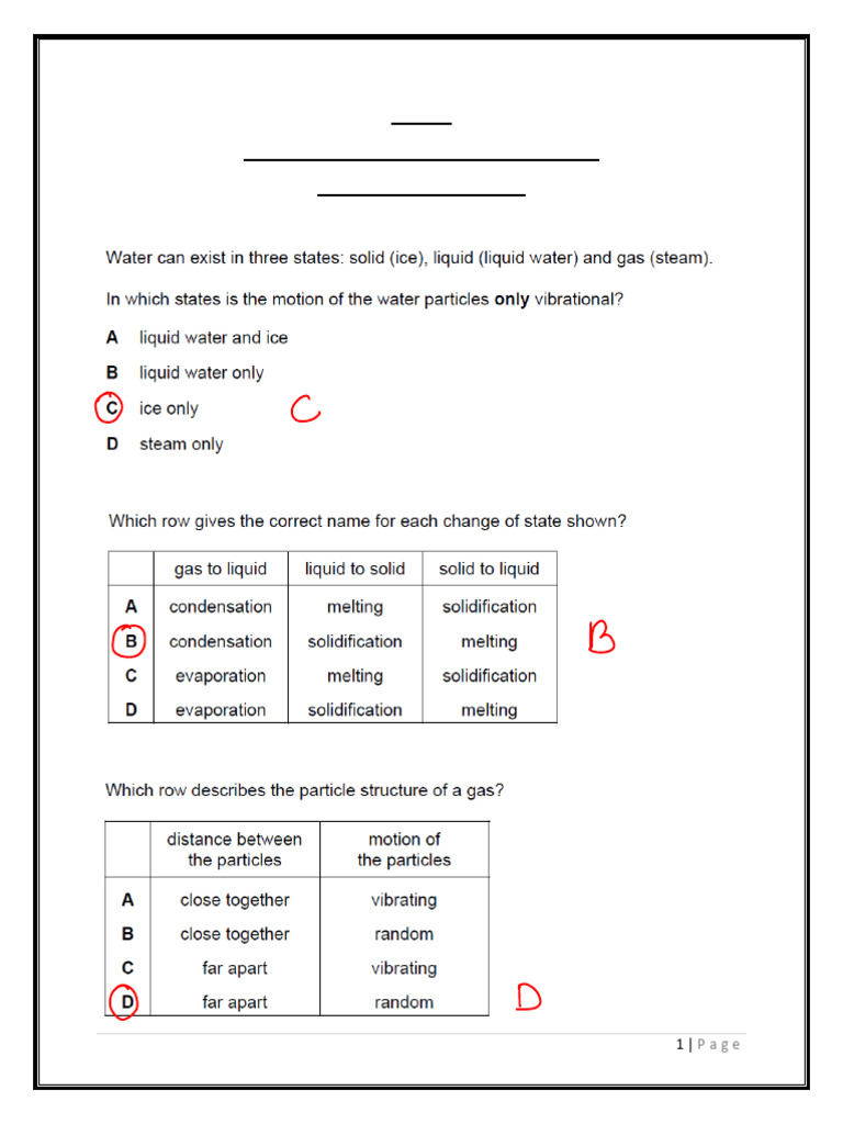 Gd-8 Physics (Unit-9) Extra Practice Workheet Answer Key | PDF
